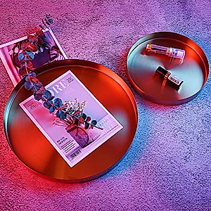 Gold Tray Round Serving Platter - Metal Decorative Plate for Bar Club Lounge Coffee Table Centerpieces Perfume Vanity Jewelry Display Cosmetic Storage Counter Bathroom Organizer (12" W x 3/4" H)