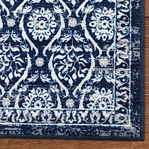 Antep Rugs Alfombras Non-Skid (Non-Slip) 2x4 Rubber Backing Floral Geometric Low Profile Pile Kitchen Area Rugs (Navy Blue, 2'3" x 4')