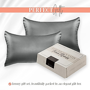 Elegant Comfort Silky and Luxurious 2-Piece Satin Pillowcase Set for Healthier Skin and Hair, Hidden Zipper Closure and Beautifully Packaged, Satin Pillowcase Set, Standard/Queen, Gray