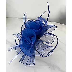 Women Fascinators Organza Fascinators 20S Party Hat Wedding Tea Party Fascinator Pillbox Hat with Headband Hairclip Royal Blue