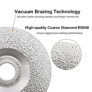 SHDIATOOL Diamond Grinding Cup Wheel 4-1/2 Inch for Granite Marble Iron Steel Masonry Convex Vacuum Brazed Grinding Disc Fits 7/8 Inch Arbor 115mm