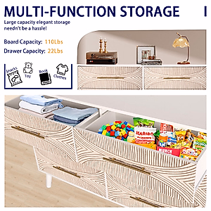 VINYUSE 6 Drawer Dresser, Dresser for Bedroom, Chest of Drawers with Metal Handle, Dresser TV Stand, Wood Drawer Organizer for Bedroom, Living Room, Enterway, Texture Beige