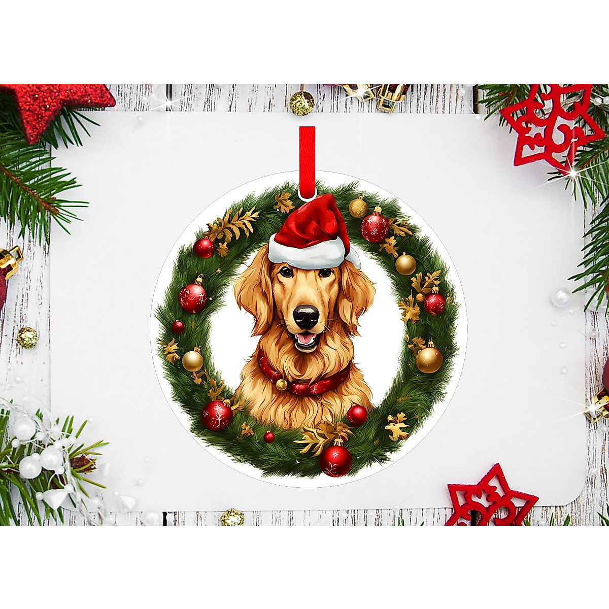 SICOHOME Golden Retriever Christmas Ornament Golden Retriever Gifts for Women and Dog Lovers Golden Retriever Xmas Tree Ornaments Round Ornament with Gift Box Xmas Present for Retrievers Lovers Gift