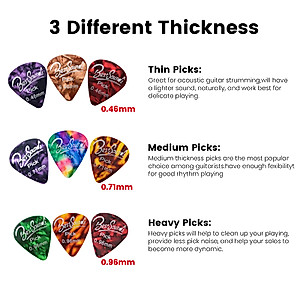 48PCS Guitar Picks, [Thin/Medium/Heavy] Variety Pack Celluloid Pearl Guitar Picks for Acoustic, Electric or Bass Guitars 0.46 mm/0.71 mm/ 0.96 mm, Random Colors(Thin/Medium/Heavy)