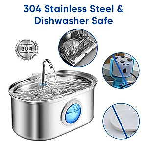 YZHDUXIU Cat Water Fountain, 108oz/3.2L 304 Stainless Steel Cat Fountain with Transparent Window, Automatic Pet Water Fountain Water Bowl, 24 Hours Keep The Water Clean,Ultra-Quiet, No Sputter