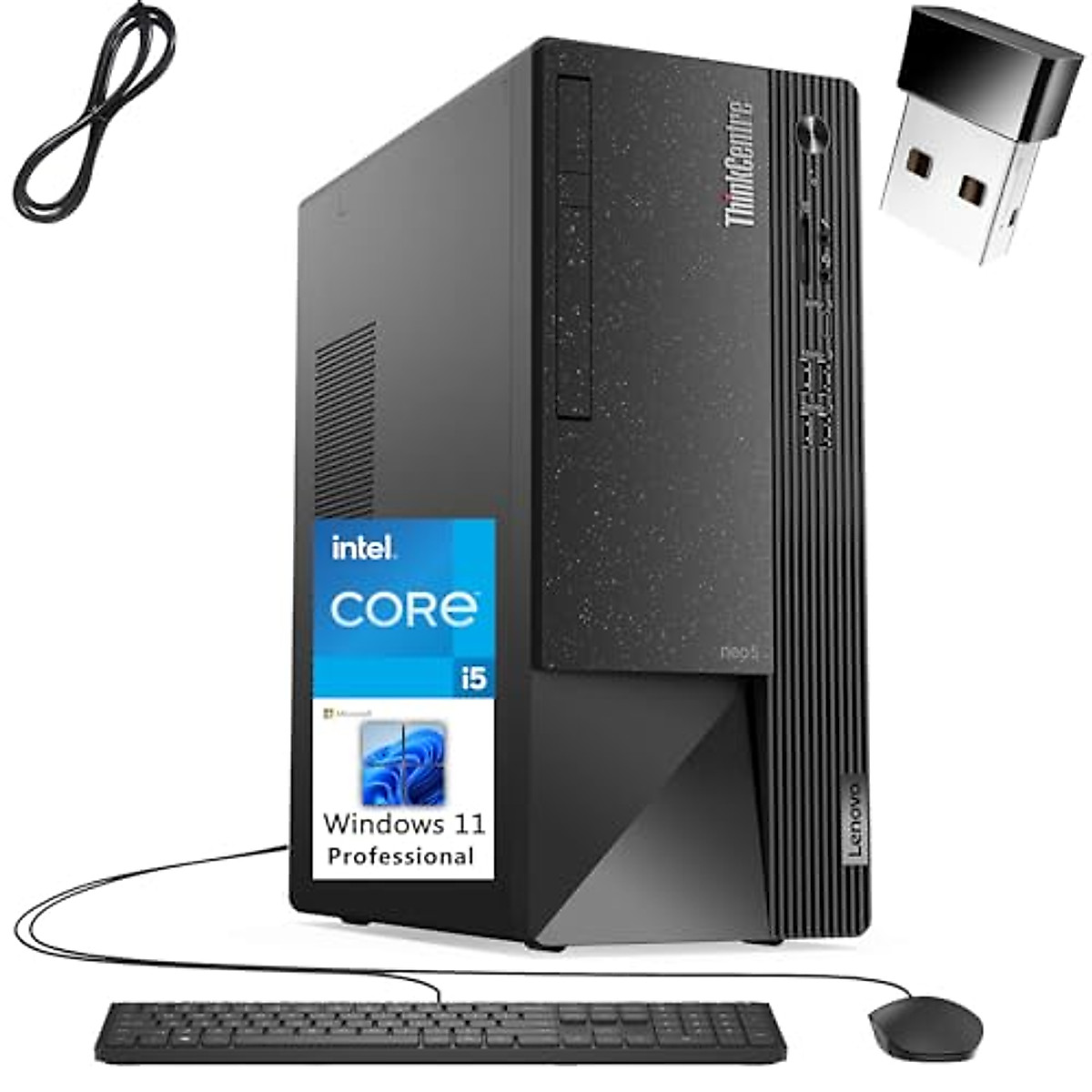 Lenovo ThinkCentre 50T Tower Desktop Computer, 12th Gen Intel i5-12400 (Beat i7-11700), 4GB DDR4 RAM, 512GB PCIe SSD, DVDRW, WiFi Adapter, Ethernet, 8X USB, DisplayPort, Windows 11 Pro, BROAG Cable