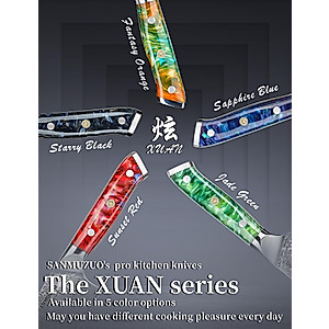 SANMUZUO 5 Inch Kitchen Utility Knife - Xuan Series - VG10 Damascus Steel Kitchen Knives - Resin Handle (Sapphire Blue)