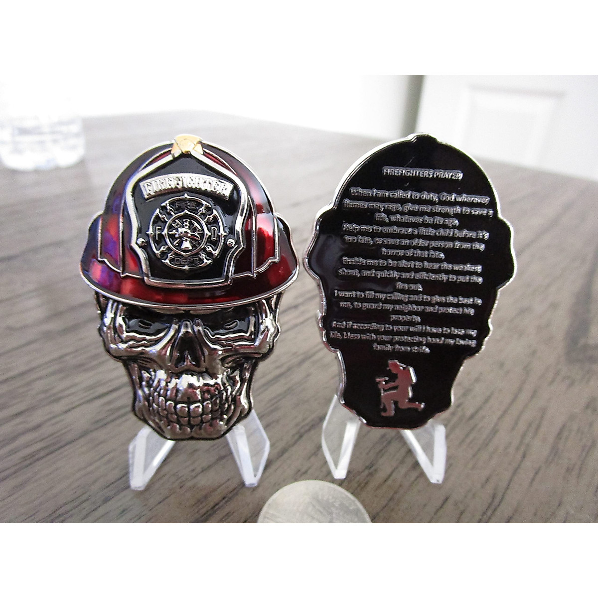 Firefighter First Responder Prayer Skull Challenge Coin