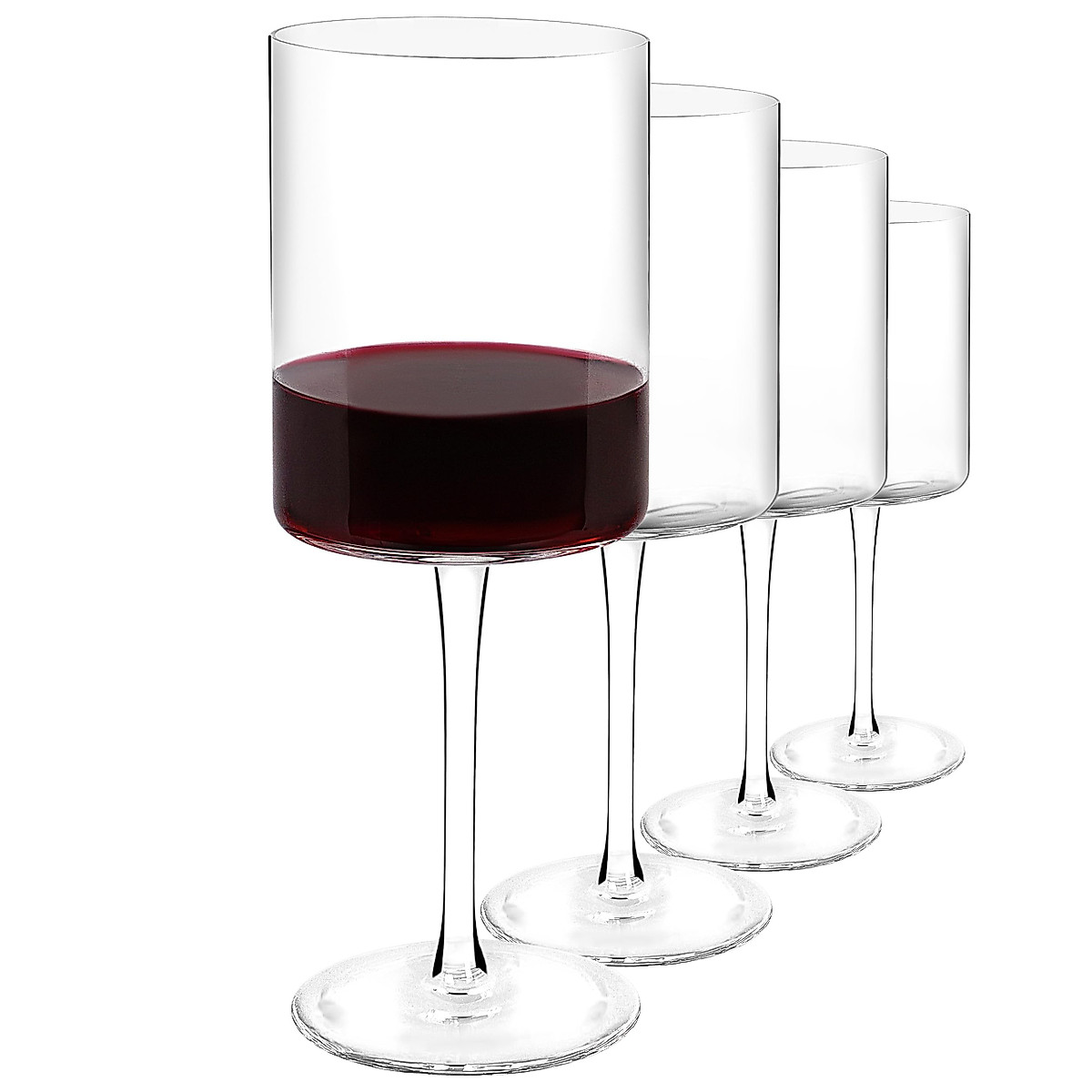 G Francis Square Wine Glasses Set of 4 - Unique 16oz Flat Bottom Wine Glasses with Stem - Handmade Cylinder Stemware for Red or White Wine - Modern Bar Drinkware for Entertaining