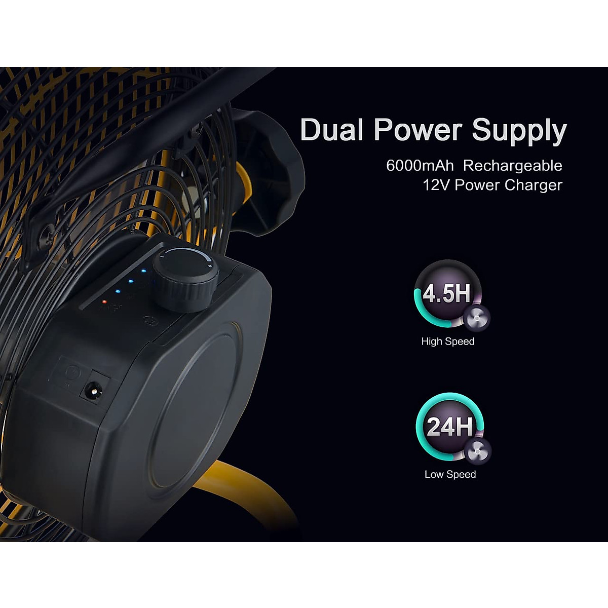 Geek Aire 10" Portable Battery Operated Fan with Metal Blade, 360 Vertical Tilt, 24 h Run Time Cordless Fan for Camping Travel Tent Hurricane Home