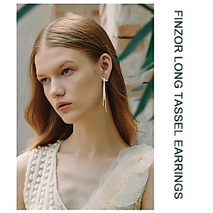 FINZOR 6 Pairs Long Tassel Dangle Drop Earrings for Women Punk Sleek Metal Chain Earrings Wedding Bridesmaid Jewelry（Silver）