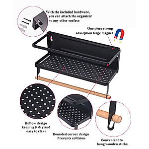 Mukkuri Magnetic Paper Towel Holder Spice Rack for Refrigerator with Hooks,Black