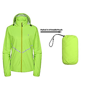 Little Donkey Andy Women's Rain Running Jacket Cycling Bike Coat Lightweight Windproof Fluorescent Yellow L