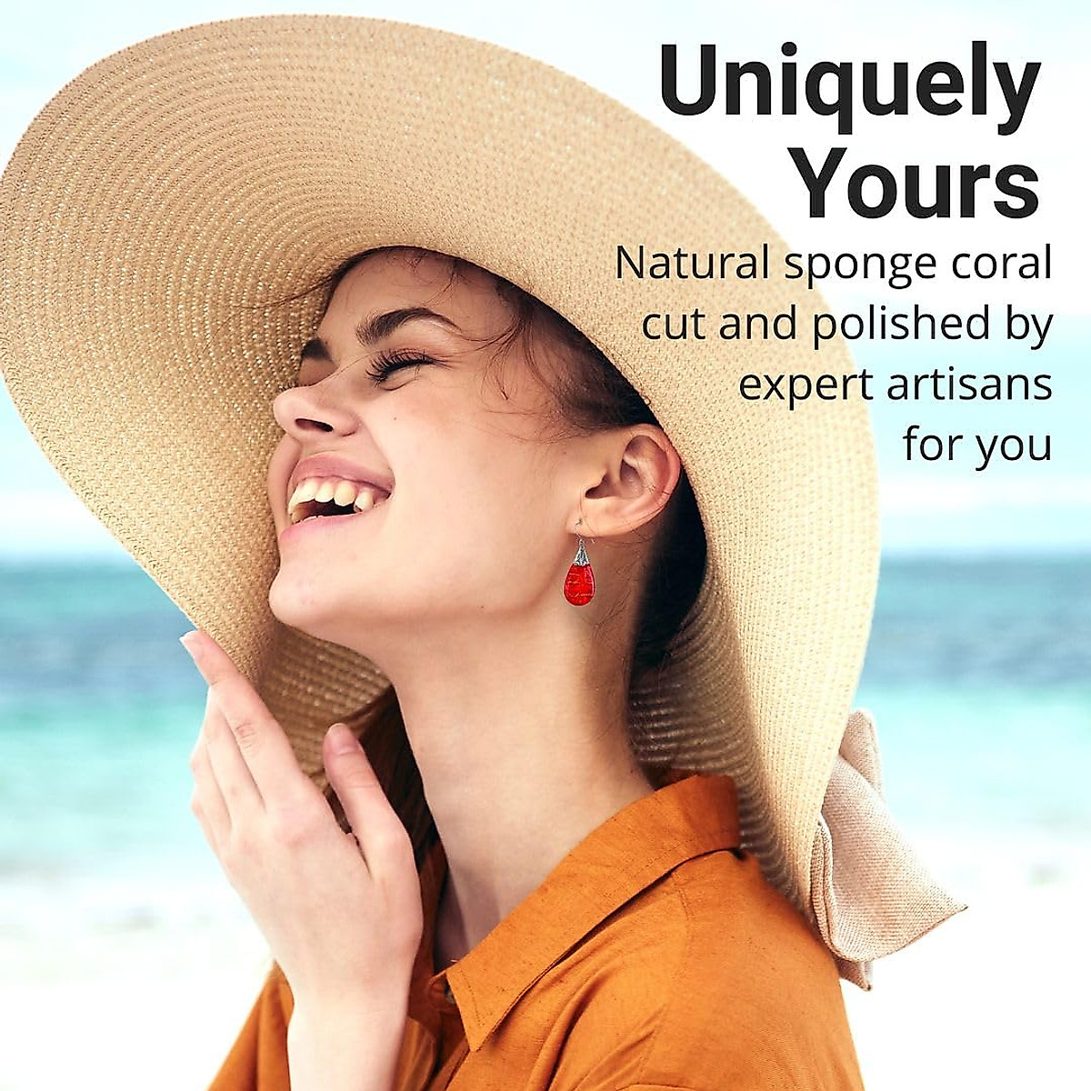 Shop LC Red Coral Dangle Boho Earrings in 925 Sterling Silver - Handmade Boho Jewelry Birthday Gifts for Women - Natural Coral Dangling Drop Statement Earrings