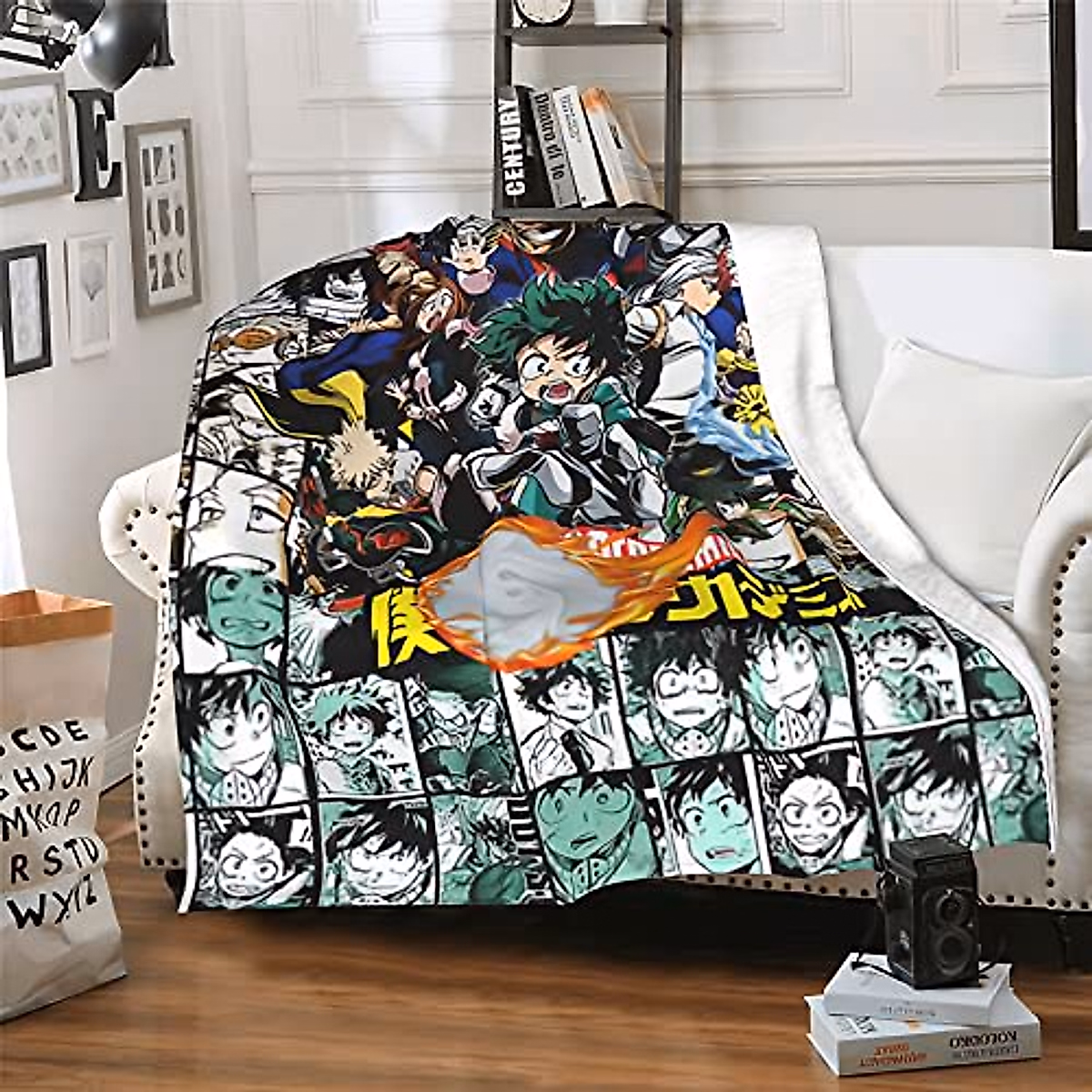 Throw Blanket for Couch Cartoon Characters Soft Cozy Deku Blanket Soft Plush Fluffy Warm Cozy Anime Fans Blanket for Bed Sofa Camping Travel 50''X40''