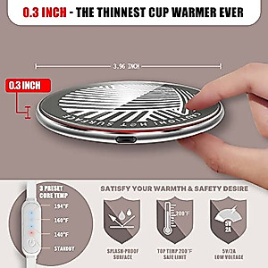 Coffee Mug Warmer, Mug Warmer with 4 Hour Auto Shut Off, 3 Heat Setting Coffee Warmer for Desk, Cup Warmer Powered by USB Candle Warmer Portable Perfect for Travel, Work, Home (Grey)