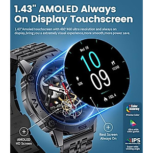 Smart Watches for Men,1.43'' Amoled Ultra HD Sport Watch with 120+Sport Modes/5ATM Waterproof/45Days Battery,in&Outdoor Fitness Tracker with Call,Heart Rate/Sleep Monitor for Android iOS(2 Straps)