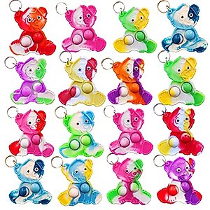 30 Packs Bulk Bear Push Rainbow Bubble Mini Pop Fidget for Boy Girls Kids,Small Birthday Summer Party Favors Supplies and Classroom Student Graduation Prize Gifts