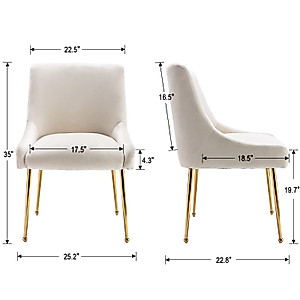 ZHENGHAO Velvet Dining Chairs Set of 6, Modern Accent Kitchen Chairs with Gold Legs Upholstered Guest Chairs for Living Room/Kitchen/Restaurant, White