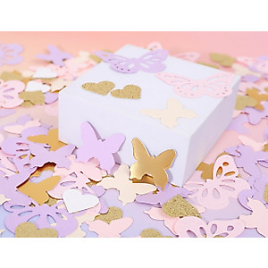 HIKLO Butterfly Table Scatter Confetti - Butterfly Table Decorations, Butterfly Birthday Decor, Butterfly Themed Spring Wedding/Bridal Shower/Baby Shower Party Decor, 210 Pcs Pink Purple Gold Confetti