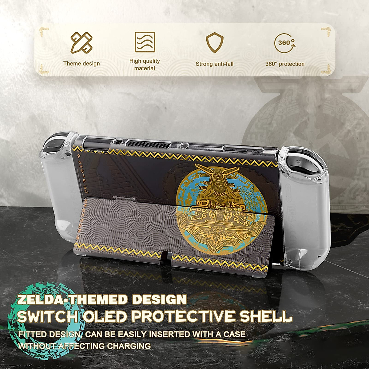 VGBUS Switch Case Compatible with Nintendo Switch Oled, Switch Oled Case Cover with Screen Protector,Playstand,Thumb Grip Caps for Nintendo Switch Oled(Tears of the Kingdom)