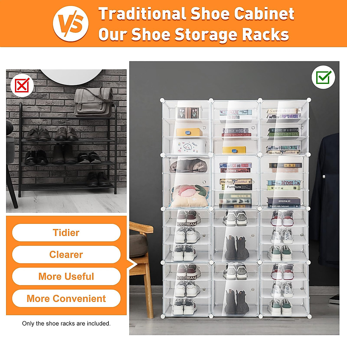 DDBESSIC Shoe Rack Organizer, 72 Pair Shoe Storage Cabinet with Door Cube Bookcase Storage Shelf Bookshelf Expandable Plastic Shoe Shelves for Closet, Entryway, Hallway, Bedroom
