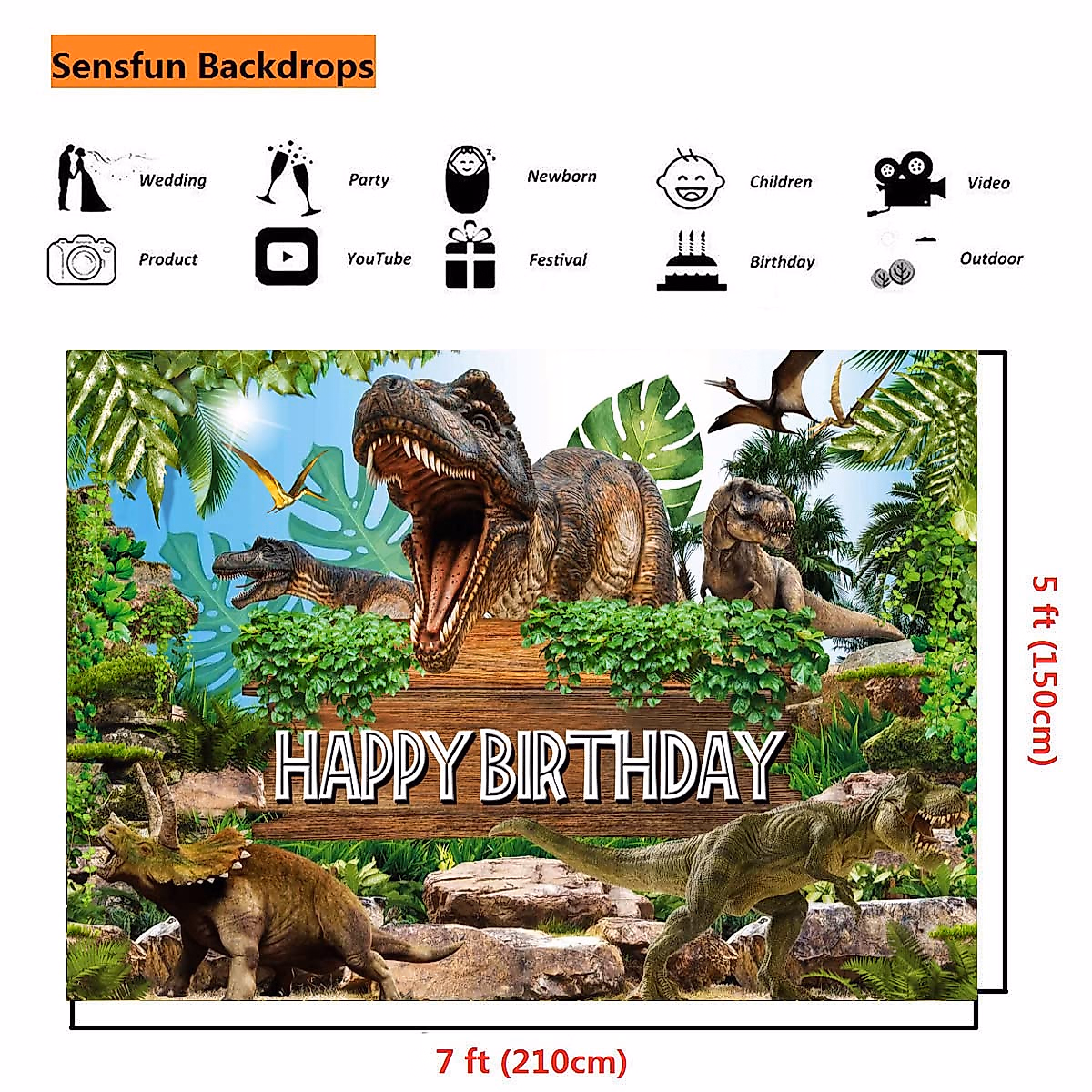 Sensfun Dinosaur Park Birthday Backdrop Dinosaurs World Happy Bday Banner Photography Background for Kids Tropical Safari Jungle Dino Theme Birthday Party Decorations Supplies Photo Booth Props 7x5ft