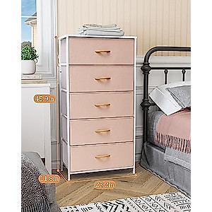 JOINHOM Dresser Storage Tower with Drawers, Fabric Tall Dresser Drawer for Bedroom, Office, Entryway, Living Room and Closet- Sturdy Steel Frame, Easy Pull Bins & Wooden Top