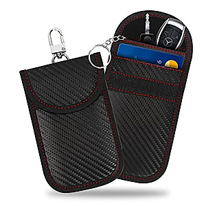 FYY (2 Pack Faraday Bags for Key Fob Protector, RFID Anti-Theft Faraday Key Fob Protector with Hook and Keyring, Key Fob Black Pouch for Car Security