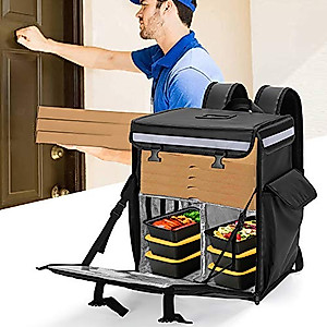 Trunab Insulated Food Delivery Backpack with 2 Side Support Boards and 3 Inner Spaces, Top & Front Loading Waterproof Delivery Bag for Bike Delivery, Uber Eats, Outdoor - Patented Design