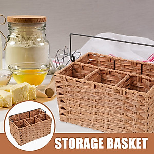 Zerodeko Utensil Basket Utensil Holder Cutlery Storage Basket Make up Iron Woven Basket Cutlery Holder Seagrass Baskets