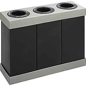 Safco 9798BL Products at-Your-Disposal Triple Recycling Center, Black, Impact and Water Resistant, Three 28 Gallon Bins