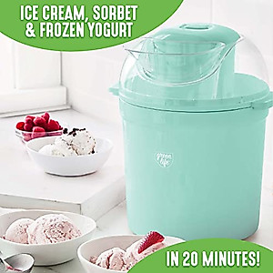 GreenLife 1.5QT Electric Ice Cream, Frozen Yogurt and Sorbet Maker with Mixing Paddle, Dishwasher Safe Parts, Easy one Switch, BPA-Free, Turquoise
