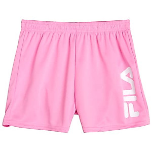 Fila Girls' Active Shorts Set - 2 Piece Short Sleeve Crop T-Shirt and Gym Shorts for Girls - Kids Athletic Clothing Set, 7-12, Size 10, Pink/White