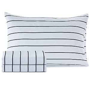 Homiest 3pcs White and Black Sheets Twin Size Bed Set Microfiber Sheet Set, Horizontal Stripe Bed Sheets Cute Soft Bedding Set, Deep Pocket Twin Sheets Stripe Printed Sheets for Kids Teen Boys Adults