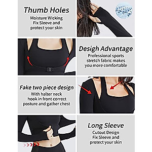 Gihuo Long Sleeve Cutout Yoga Tops Sports Tees Crop Tops T Shirt for Women Workout Black