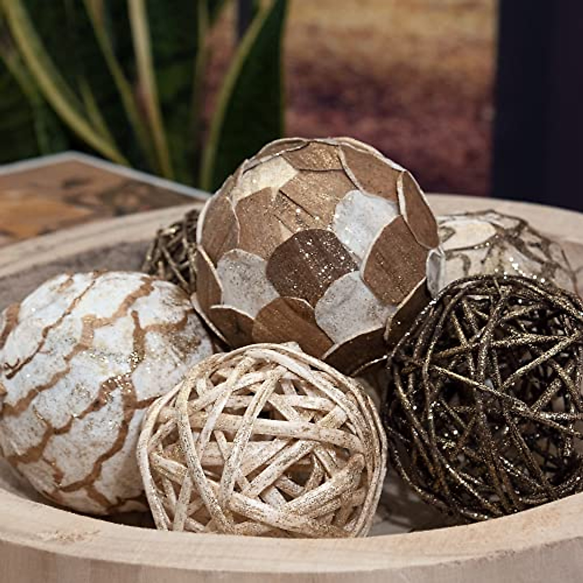 ANDALUCA Natural Tones Vase & Bowl Fillers Decorative Balls | Home Decor (Golden Orbs)
