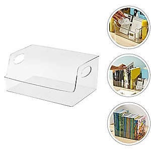 Plastic Bin Storage Organizer Basket Container with Handle for Home Office Kitchen Cabinet Pantry Shelf Organization Holds Notebook Books Food Ligne Collection Clear