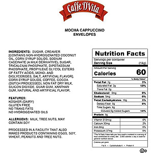 Caffe D'Vita Cappuccino Assortment (White Chocolate, English Toffee, Hazelnut, Mocha, French Vanilla, Caramel) - Instant Cappuccino Mix, Gluten Free - 0.5 oz each, 18 Packets, 6 of Each Flavor