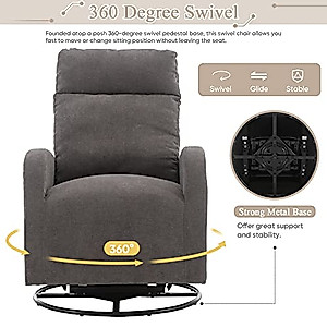 Deolme 360 Swivel Accent Glider Rocking Chair, Comfy Tufted Upholstered Glider Rocker for Nursery, Modern Armchair with Tall Back and Side Pocket for Living Room, Bedroom (Dark Gray)