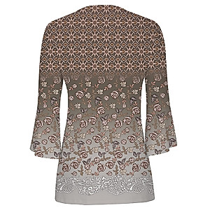 Womens Tops And Blouses 3/4 Sleeve Graphic Tunic Tops Trendy 2024 Summer Casual v Neck Empire Waist t-Shirt Blouse