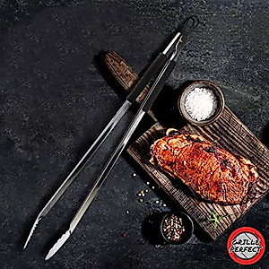 Grill Tongs Super Long 24-inch Heavy Duty for BBQ and Grilling | Extra Long Stainless Steel Grilling Tongs for Outdoor Grill and Kitchen Cooking | Long Metal Tongs with Safety Hand Grips