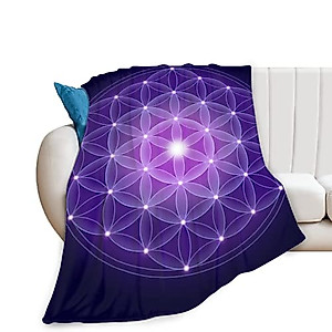 Flannel Blanket,Sheet Blanket,Flower of Life with Stars Spiritual Symbol Sacred Geometry Ancient,Soft Cozy Lightweight Fluffy Fleece Throw,60x80 Inch