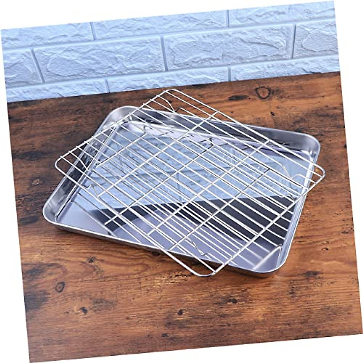 2Pcs stainless steel drainer cookie tray cooling rack with pan baking pan with cooling rack Baking Pan Tray Baking Rack wire Baking Mat deep roasting pan tattoo oven drying tray
