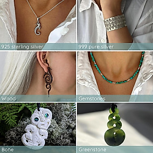 81stgeneration Women's Men's Carved Nephrite Jade Greenstone Maori Double Koru Pendant Necklace