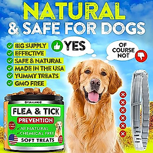 Flea and Tick Prevention for Dogs Chewables - Made in USA - Natural Flea and Tick Supplement for Chews - Oral Flea Pills - No Mess | No Collars - All Breeds and Ages - Tasty Soft Tablets