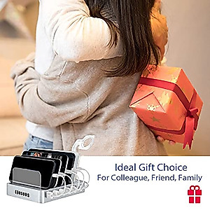 USB Charging Station for iPhone 14,COSOOS Charger Station with 5 lPhone Cable,1 Type-C,1 Micro Cable,6-Port Charging Station for Multiple Devices(Silver White)