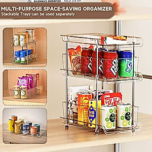 2Set 3 Tier Clear Bathroom Organizer with Dividers, Pull-Out Pantry Organization and Storage, Multi-Purpose Under Sink Organizers and Storage, Vanity Skincare Cosmetic Closet Organizer Medicine Bins