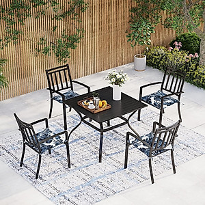 Only choice Set of 4 Indoor/Outdoor Patio Seat Cushion Replacement Seat Cushion with Ties, 15" x 15" Patio Chair Pads for Patio Furniture Garden Home Office Decoration (Palm Blue)