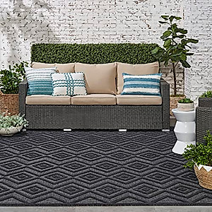 Nourison Versatile Indoor/Outdoor Charcoal/Black 7' x 10' Area-Rug, Easy-Cleaning, Non Shedding, Bed Room, Living Room, Dining Room, Kitchen (7x10)